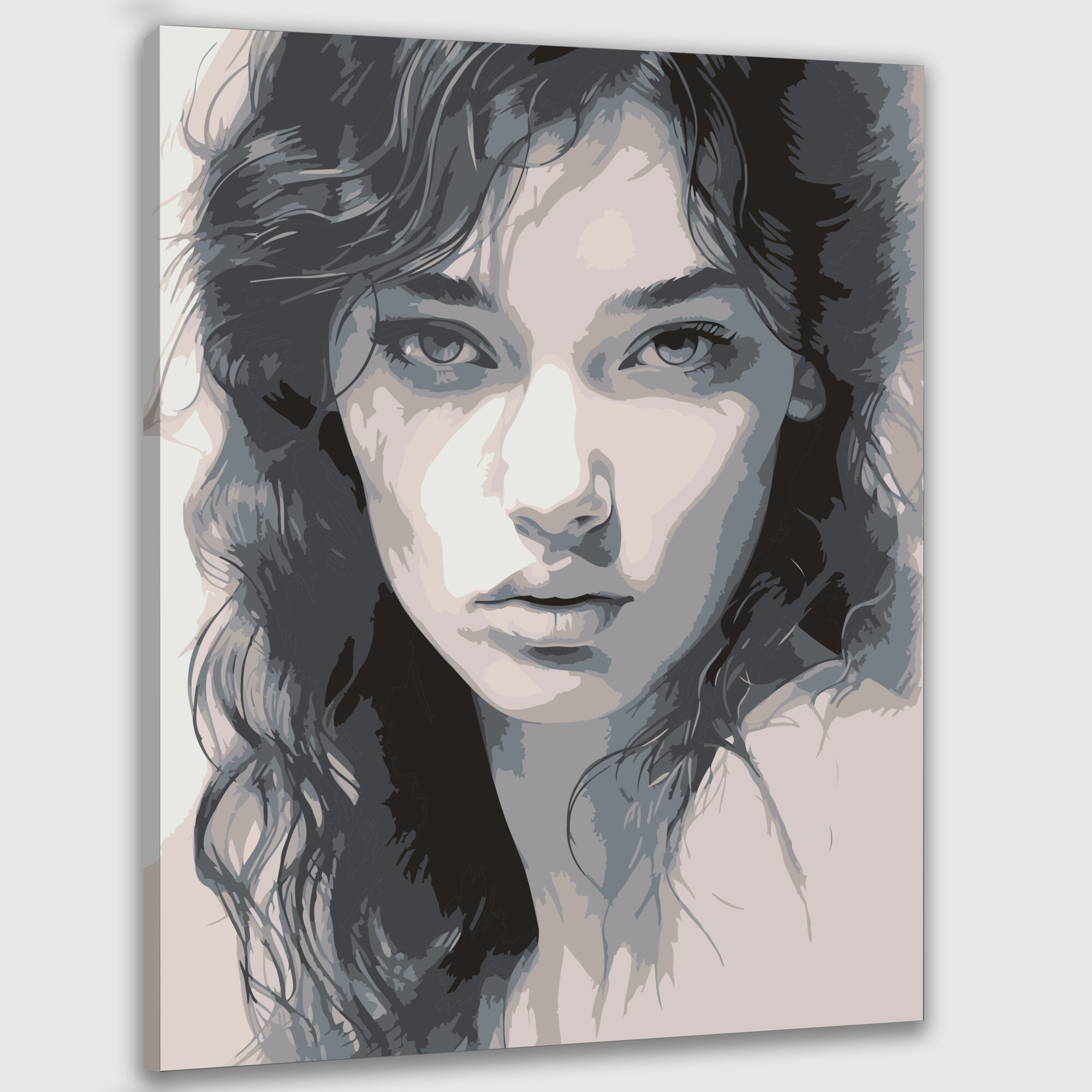 Картина по номерам 40x50 см, уголь, набросок, девушка, глаза, растушевка, контраст, глубина, реализм, отражение света