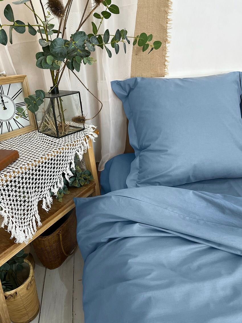 Комплект наволочек с ушками 70х70 пыльно-голубой, лен 50%, хлопок 50%