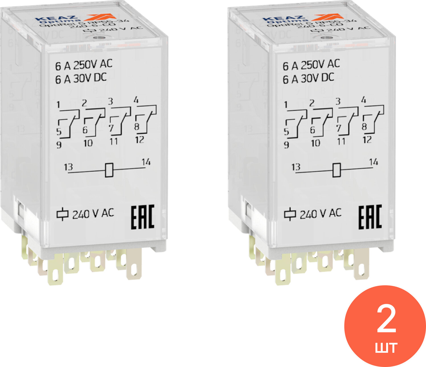 Реле промежуточное КЭАЗ OptiRel G RP55-34-240-6-CO-S/TI, 281118 / электрика (комплект из 2 шт)