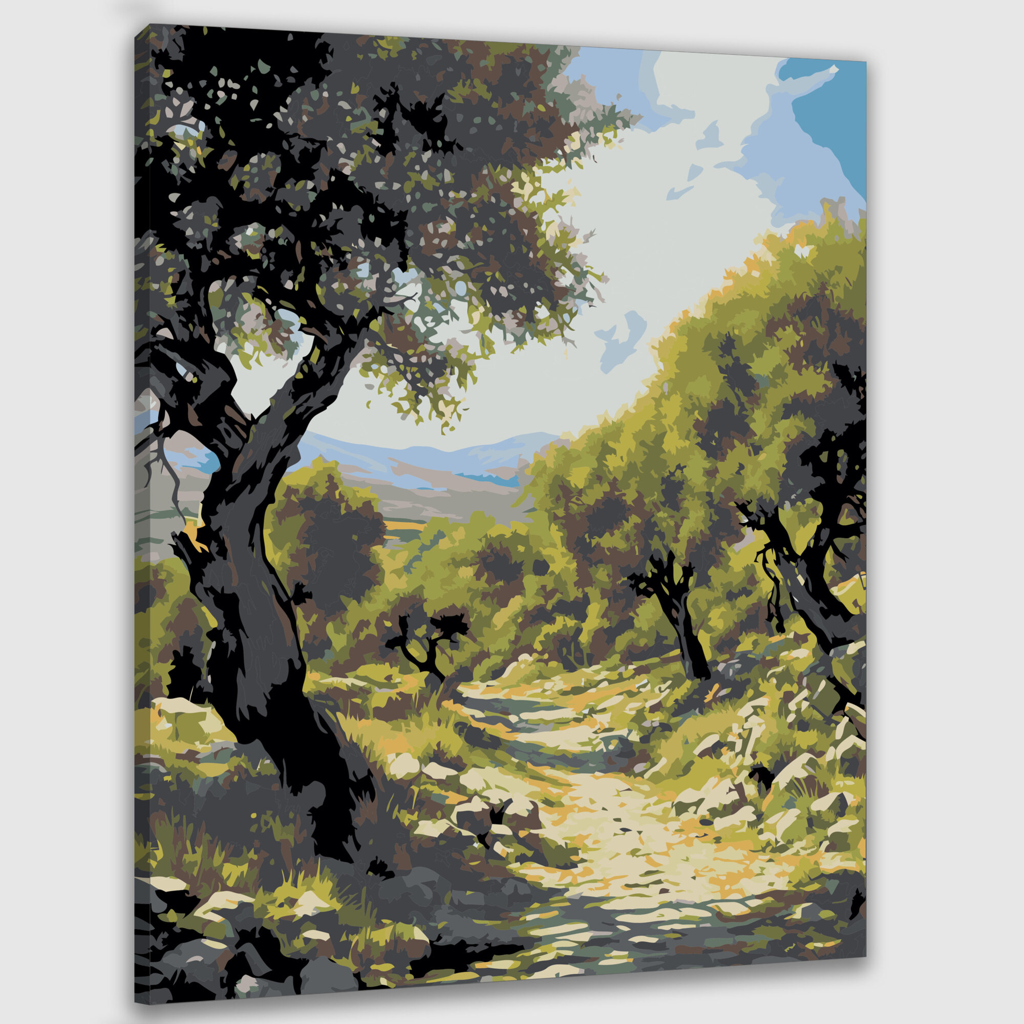Картина по номерам 40x50 см, картина, масло, оливковая роща, деревья, горизонт, листья, свет, тени, краски, небо, почва