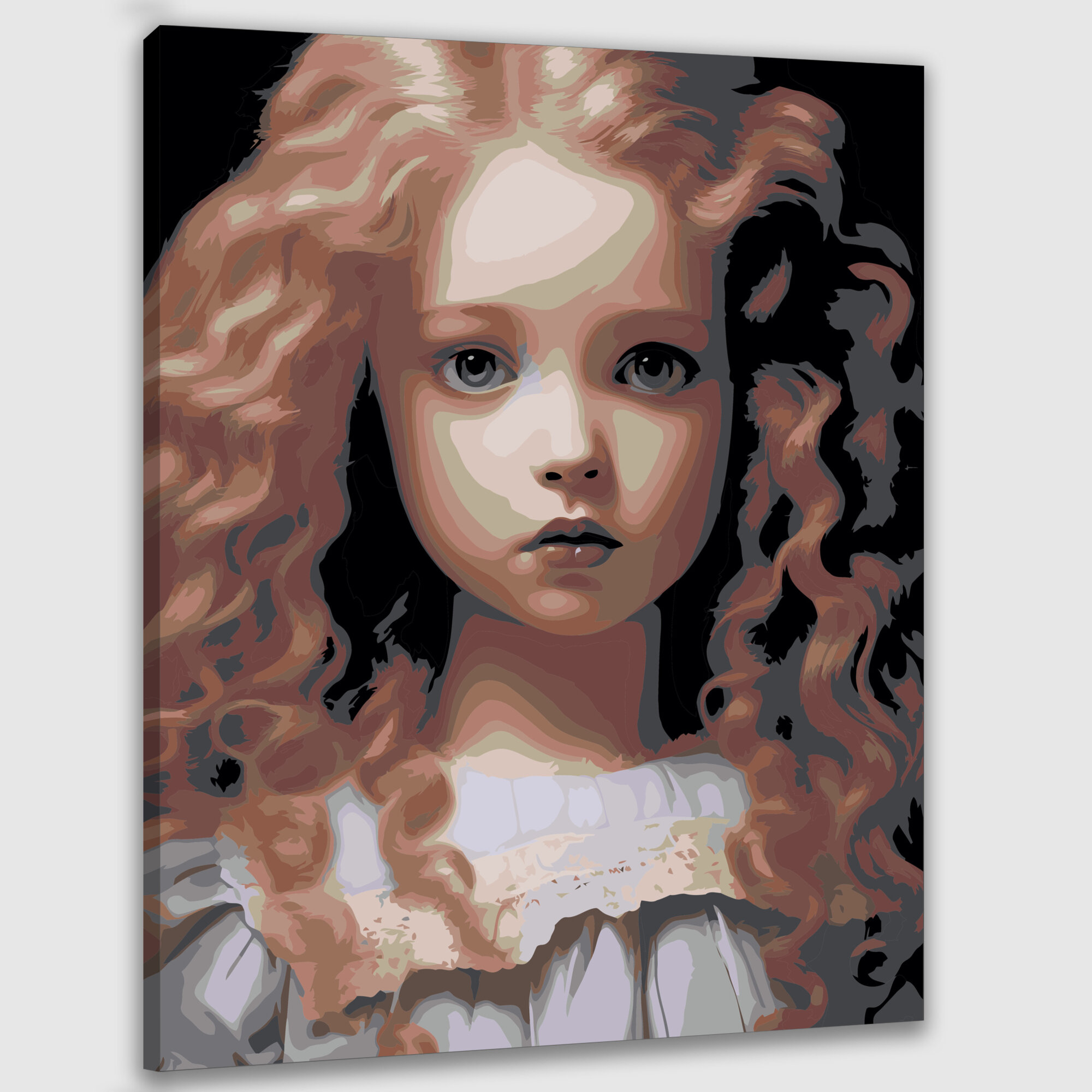 Картина по номерам 40x50 см, винтажная кукла, крупный план, золотистые волосы, фарфоровое лицо, розовые щеки