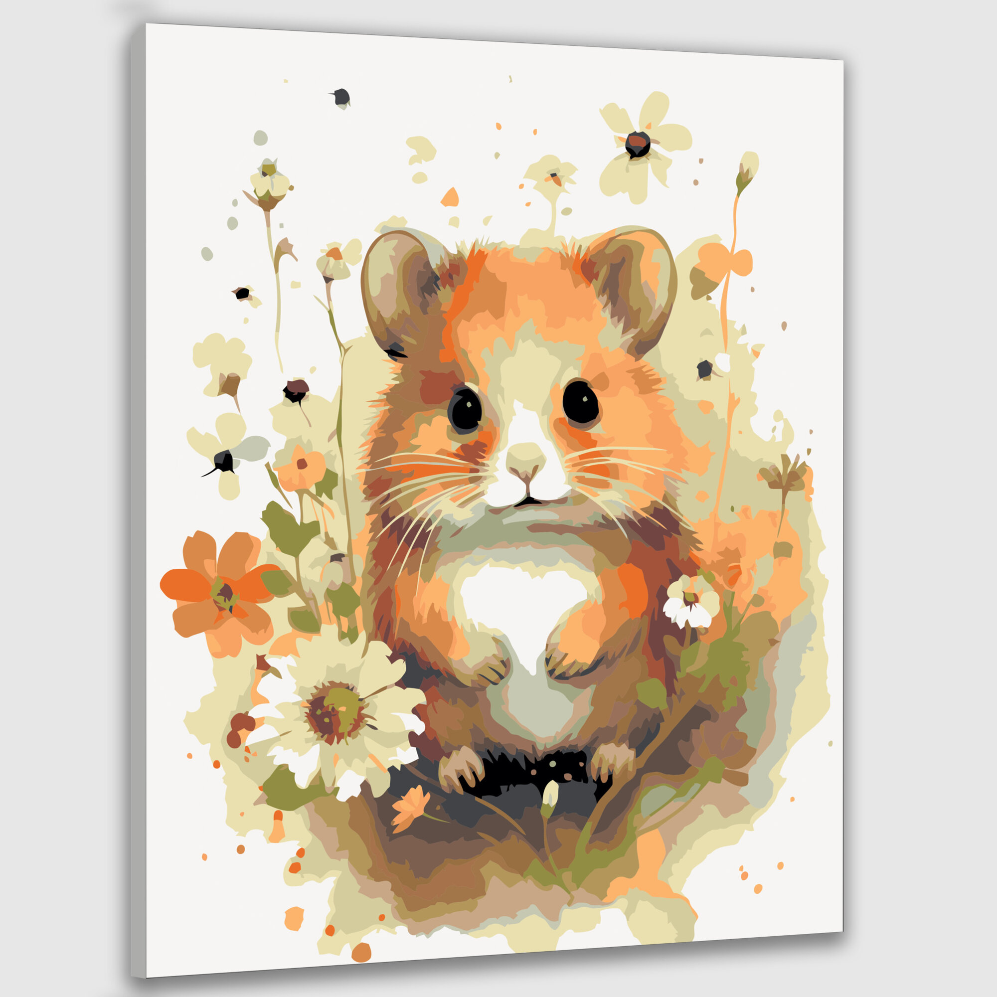 Картина по номерам 40x50 см, акварель, иллюстрация, хомячок, мазки кисти, цветовая палитра, глаза, натура