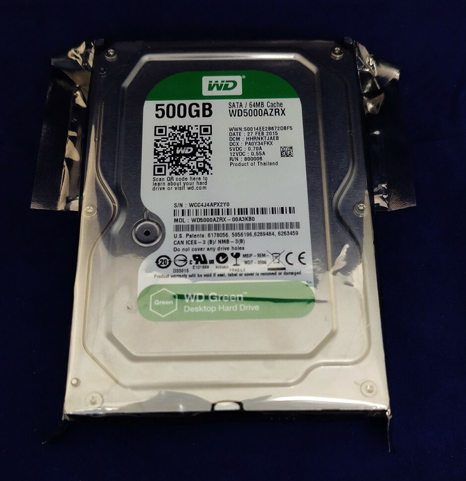 Жесткий диск Western Digital WD Caviar Green WD5000AZRX, 500 Гб, 64 МБ, 7200 об/мин.
