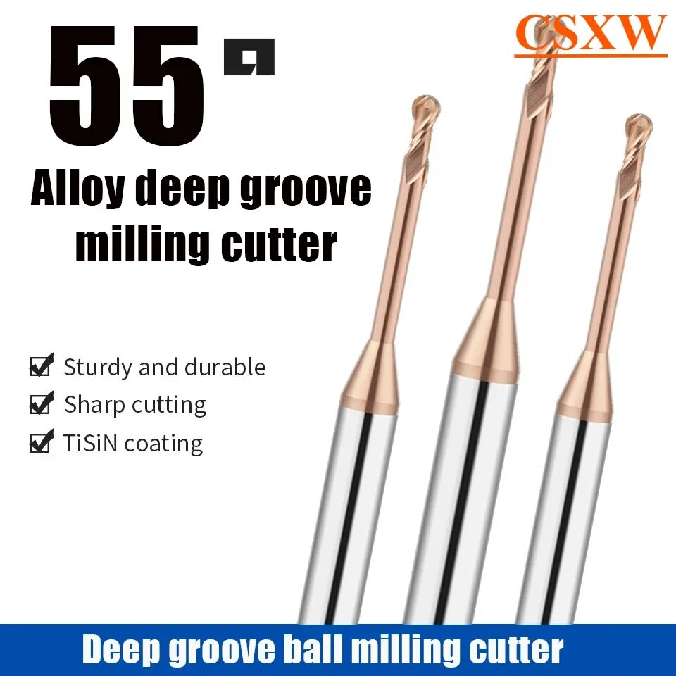 R0.5/R0.75/R1.5 Шаровая фреза из сплава с глубокими канавками, чтобы избежать резки с длинной шеей, удлинение с ЧПУ 2F, глубокое отверстие, сталь для металла R0.75X25CX4DX50L