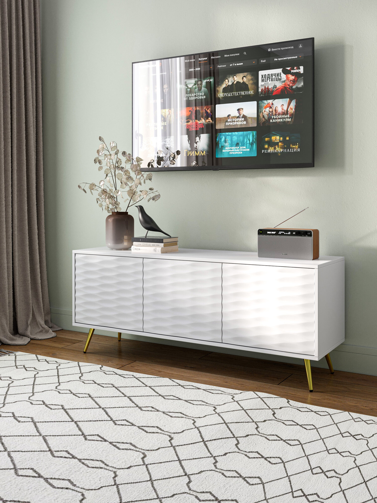 Тумба под телевизор напольная 135х40х55 см, белая