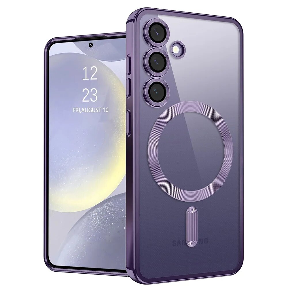 Strong Magnetic Magsafe Case For Samsung Galaxy S25 Edge S24 S23 S21 FE S22 Ultra Plus Luxury Plating Silicone Soft Clear Cover