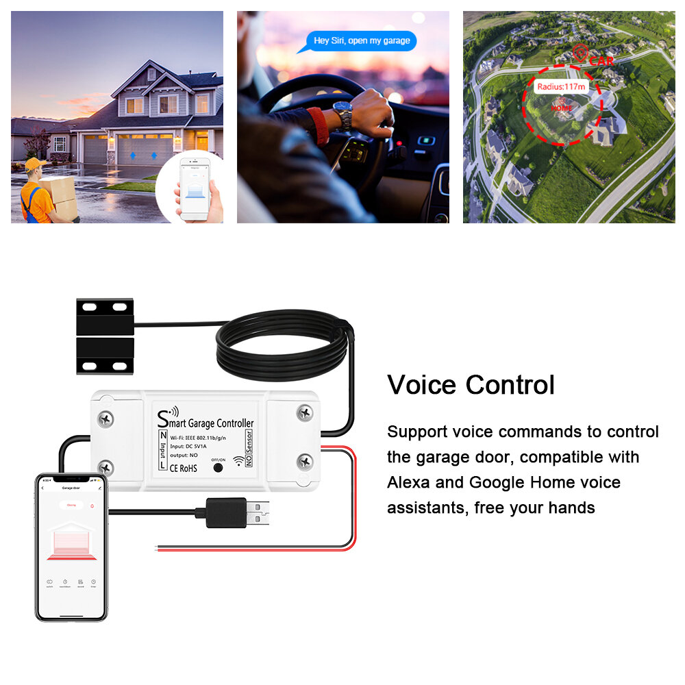 Умный WiFi открыватель гаражных ворот с датчиком, поддержка голосового управления, EU