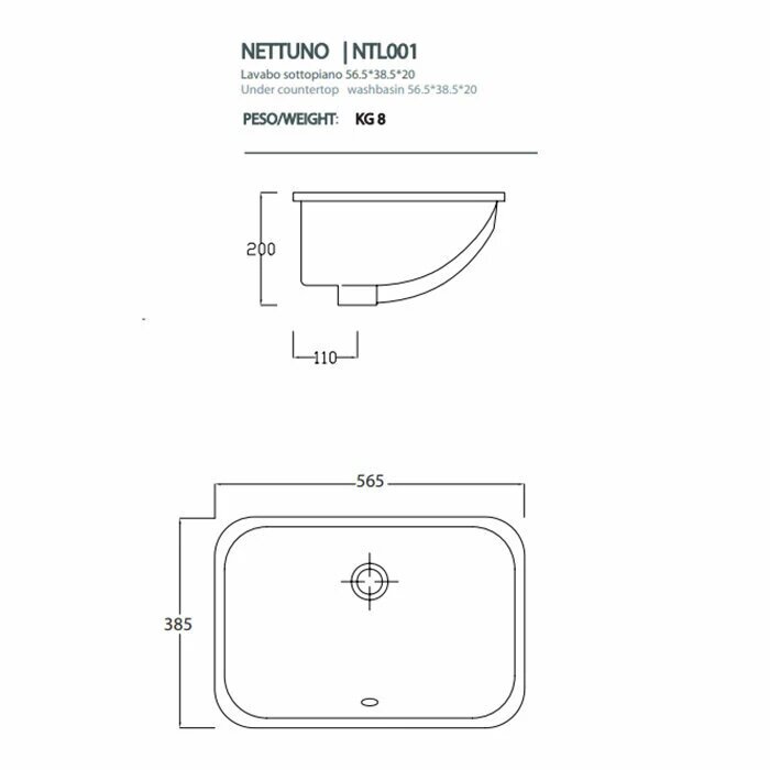 Artceram washbasins nettuno раковина встраиваемая снизу 56х38 см, без отв под смеситель крепежа aca001 цвет белый. ntl001 01 00 NTL001 01 00