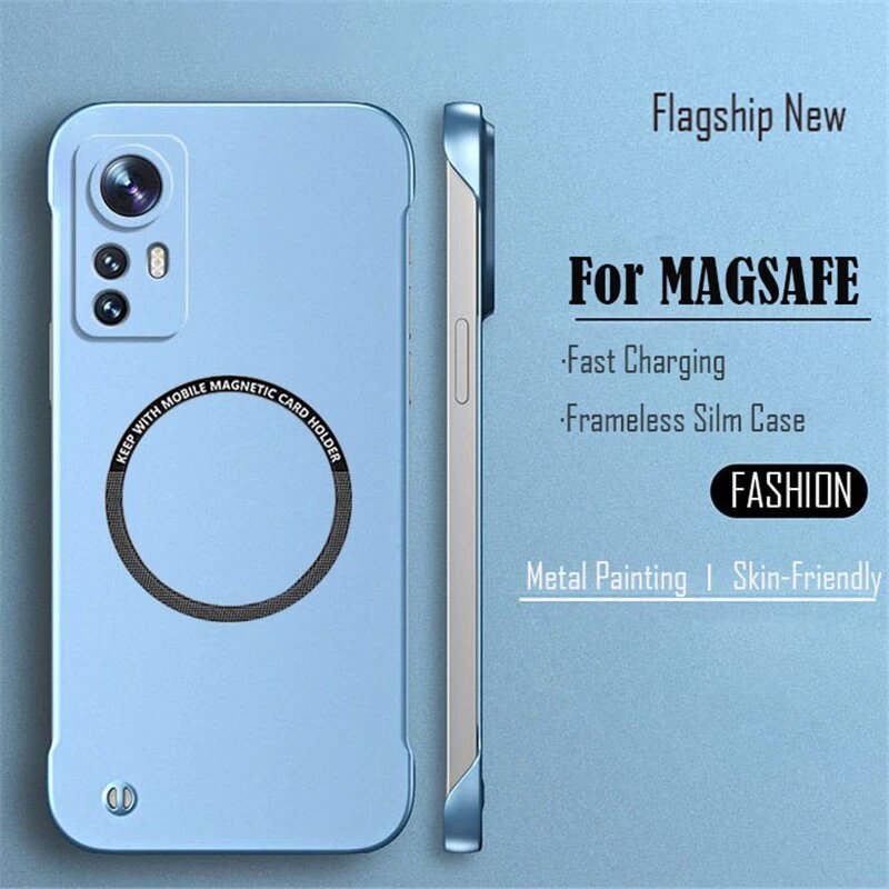 Роскошный ультратонкий безрамный магнитный чехол для Magsafe Xiaomi 12 11 Синий, Blue, for Xiaomi 12
