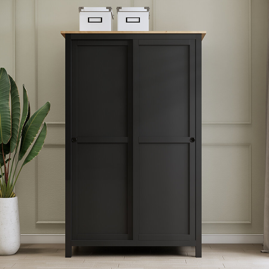 Шкаф Хемнэс/Кымор, 120х197х59 см, черный/светло-коричневый