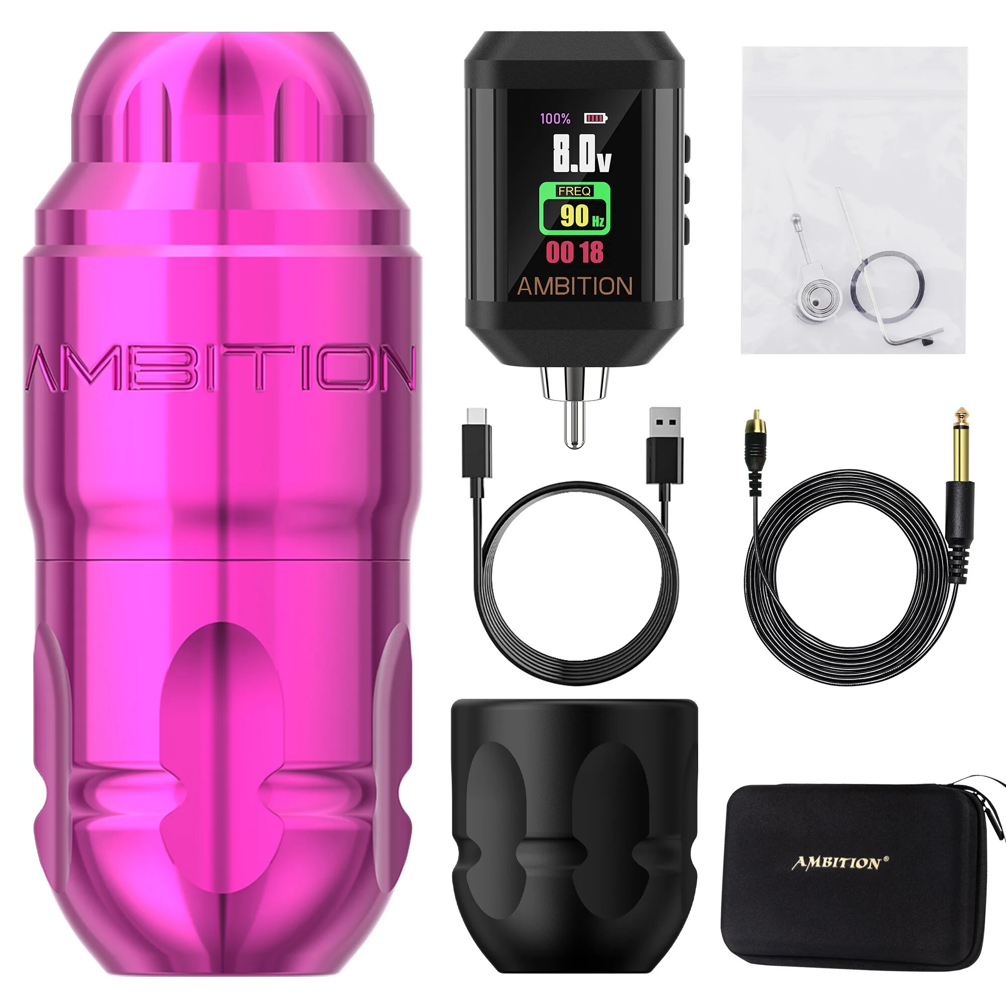 Беспроводная тату-машинка Ambition Lutin 4.0+3.5 мм черная Pink 1 battery