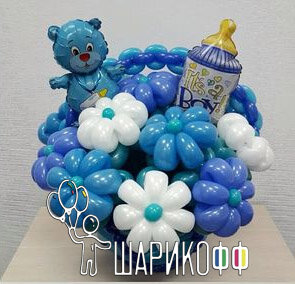 Композиция из шаров на рождение ребенка "Корзинка новорожденного"
