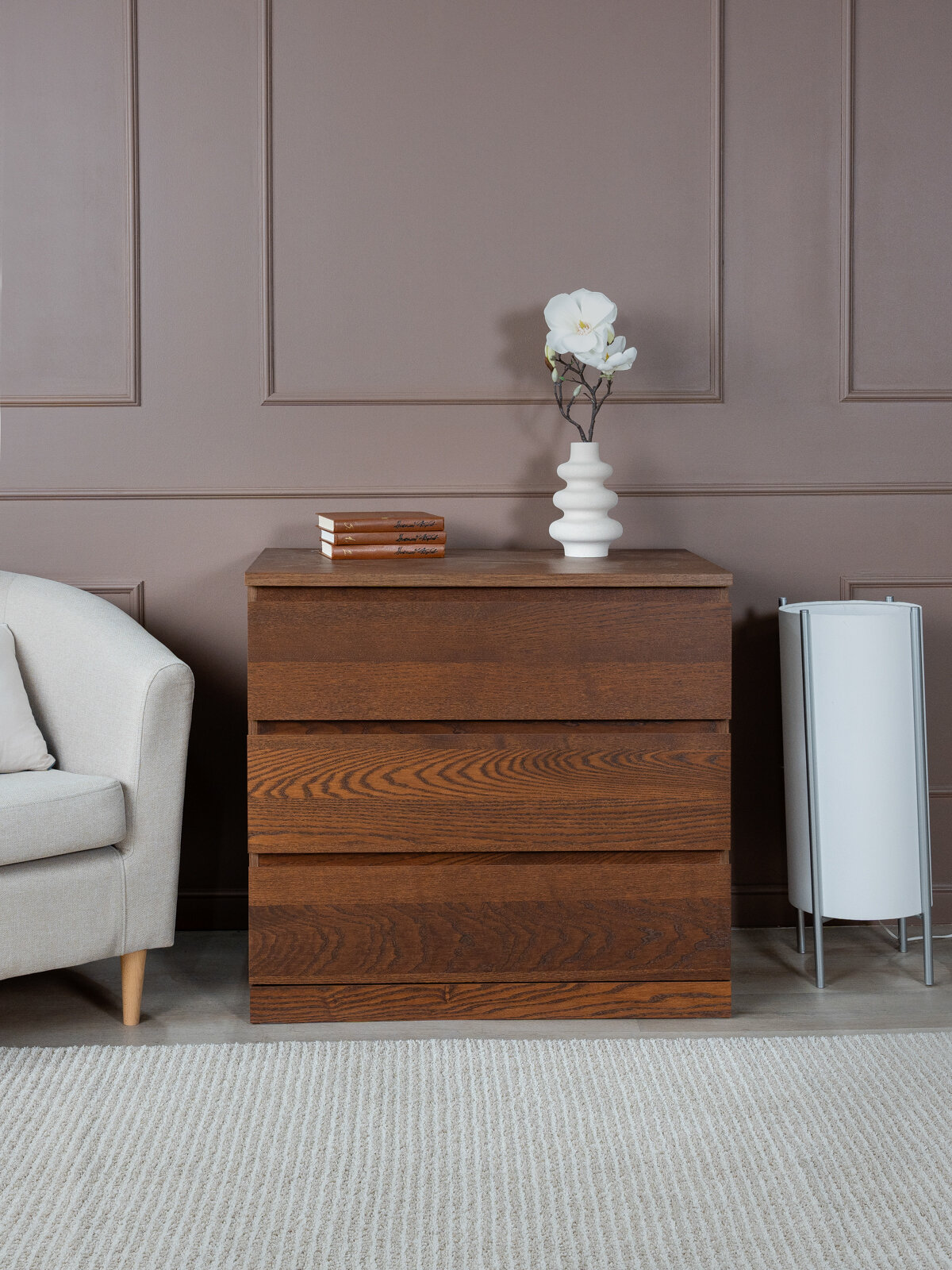 Комод для одежды с ящиками, 80х48х77 см, шпон натурального дерева, ясень коричневый, Гуд Лакк, Варма Прайм