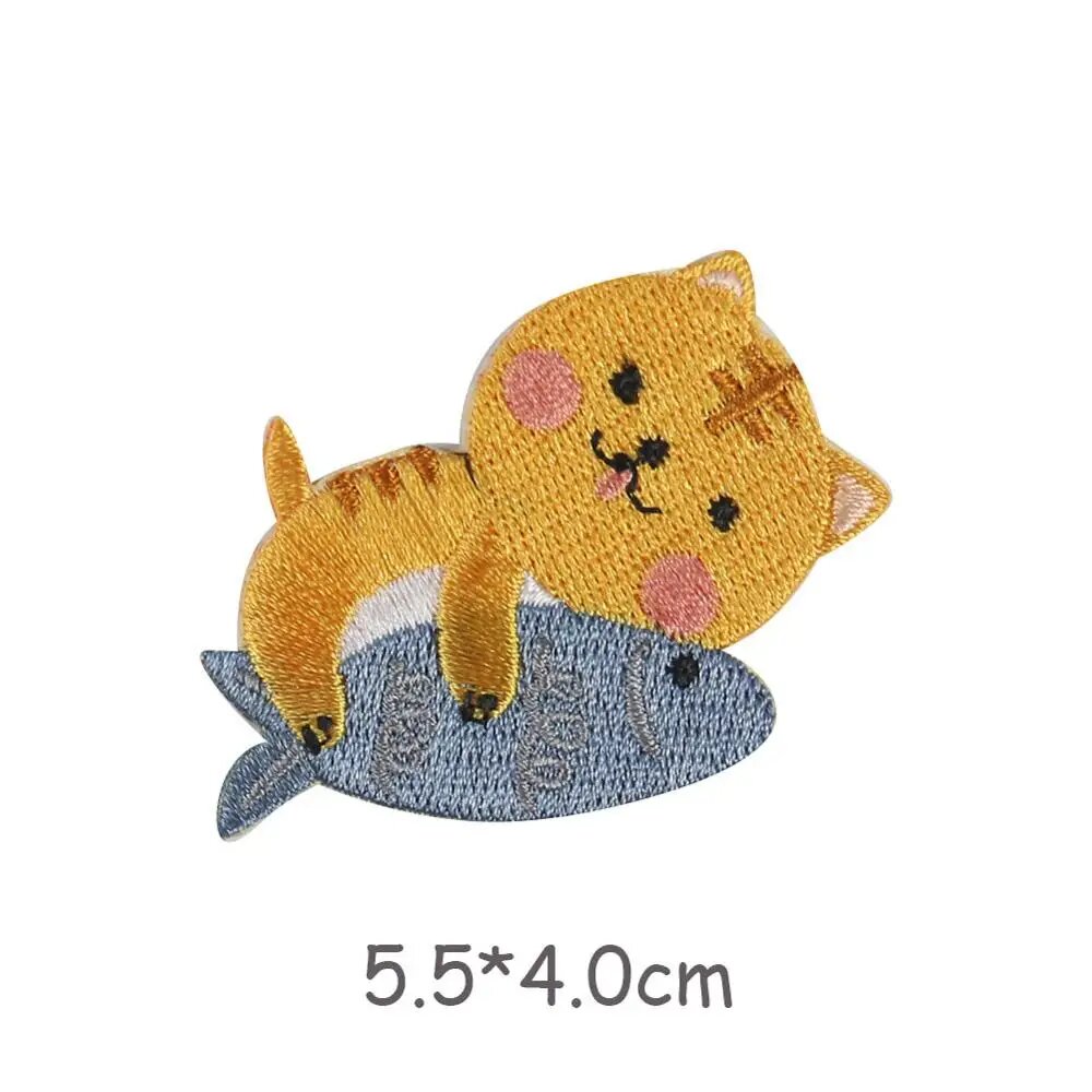 Нашивка на одежду котик на рыбе, 5.5*4.0см, цвет Cat Patch 5