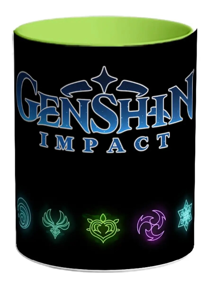 Кружка с принтом Genshin Impact значки