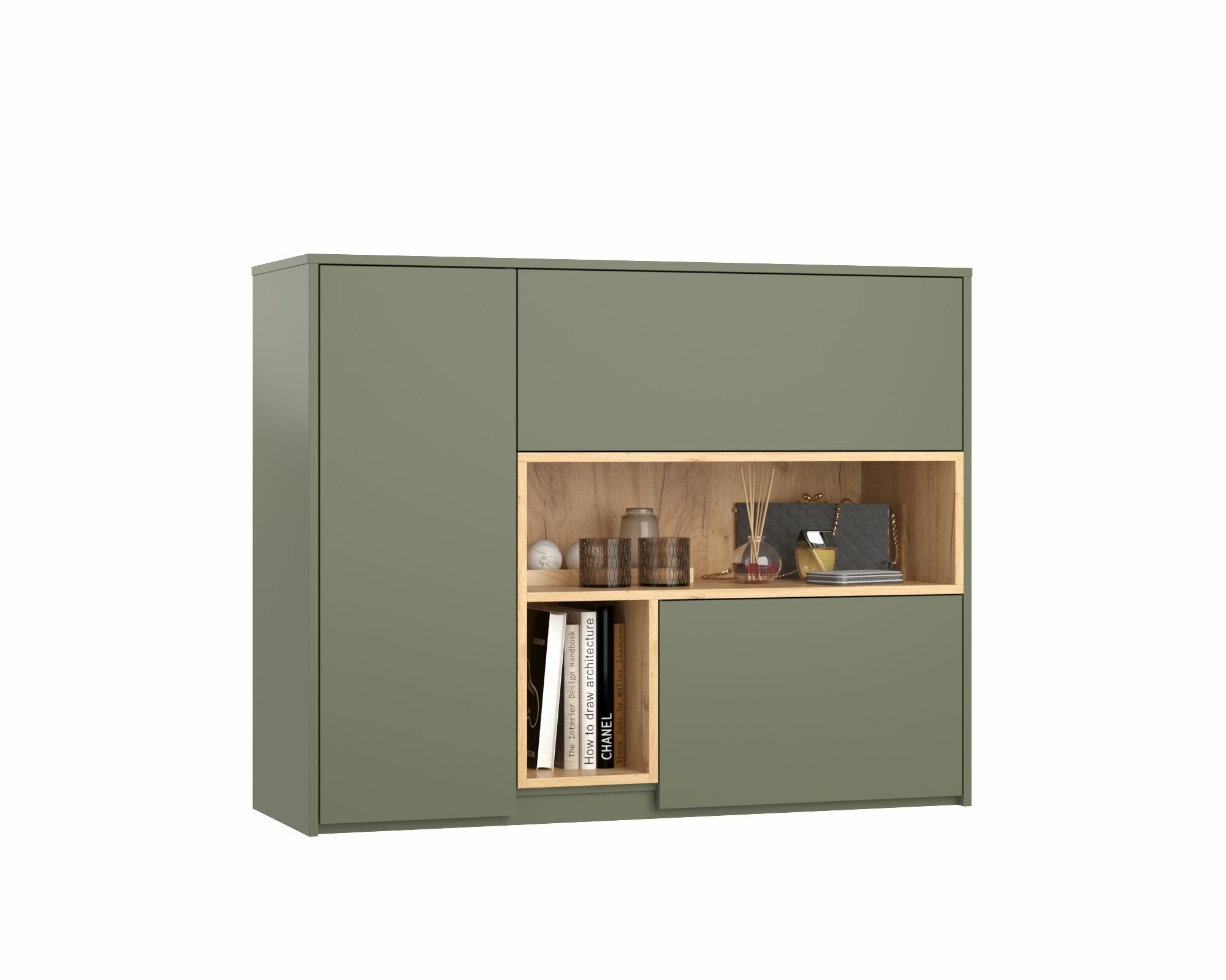 Комод с ящиками "Рокки 8" 120х95х40 Зеленый дымчатый / Дуб крафт золотой