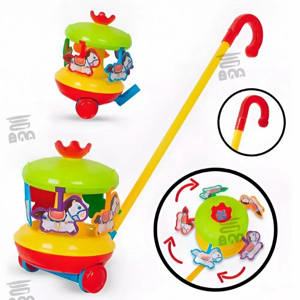Игрушка-каталка для малышей на палочке "Карусель" / развивающие игрушки от 1 года