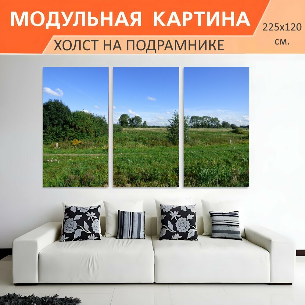 Модульная картина на холсте "Пейзаж Природа Пейзаж Природа пейзаж сезон солнце открытом воздухе природа свет магия туман утро луч." триптих на подрамнике 225х120 см. для интерьера