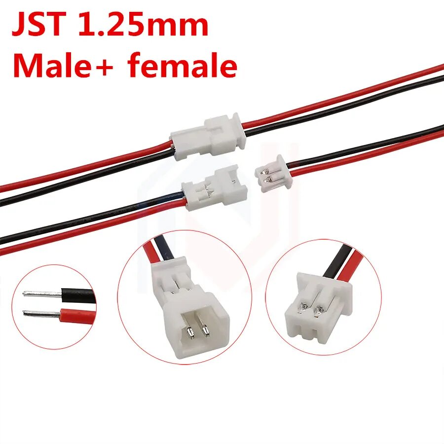 Mini JST PH1.25mm 2Pin Connector 15cm 10Pairs