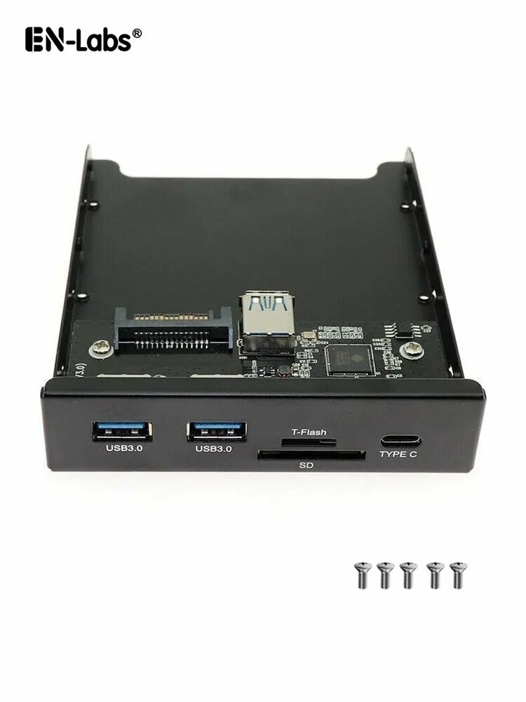 USB 19-контактов на 2x USB-A, USB Тип-C и SD/Micro SD/TF слот для чтения карт USB 3.0 5 Гбит/с Хаб с передней панелью 3.5" для флоппи-дисковода в корпус ПК, 50 см