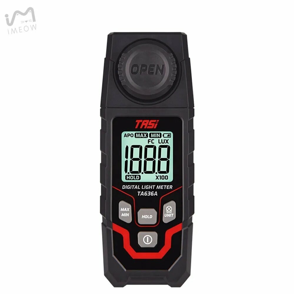 TA636A, встроенный датчик, без батареи, черный, Цифровой измеритель освещенности TASI, диапазон измерения 0 200000LUX,