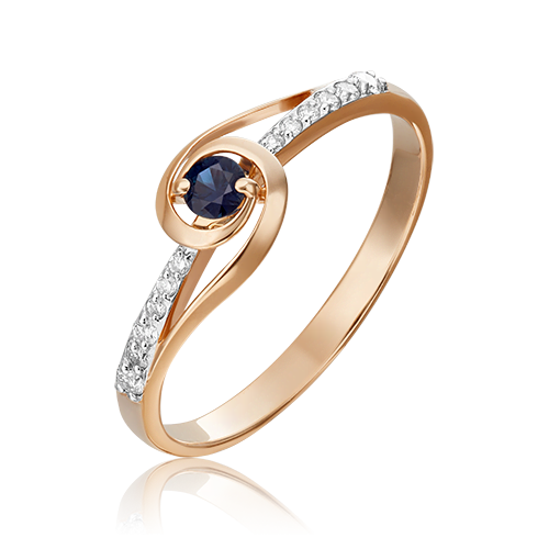 Кольцо, красное золото, 585 проба, бриллиант, сапфир
