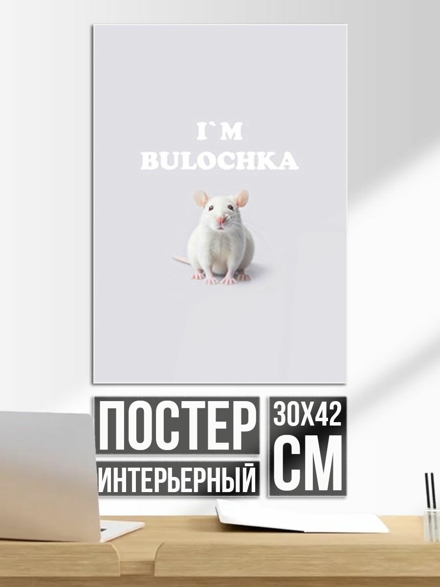 Постер на стену Белая крыса: я булочка на английском