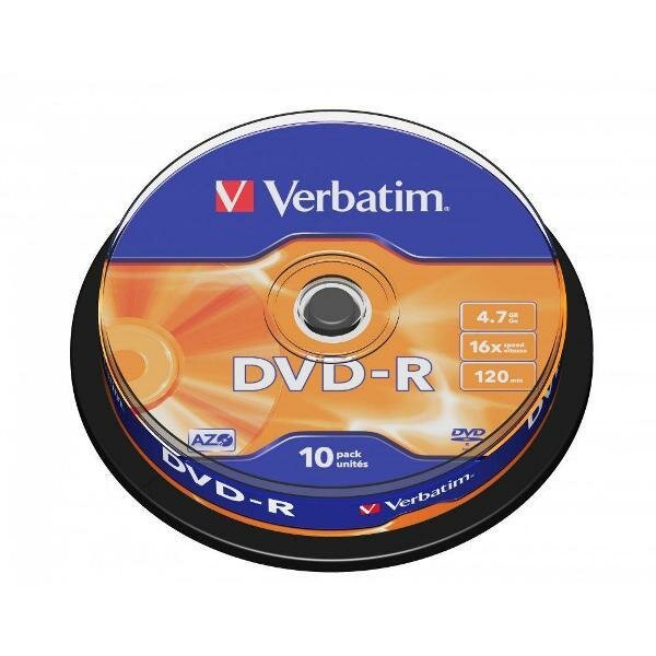 Диск DVD-R Verbatim 4.7 ГБ 16X AZO, 10 шт. шпиндель