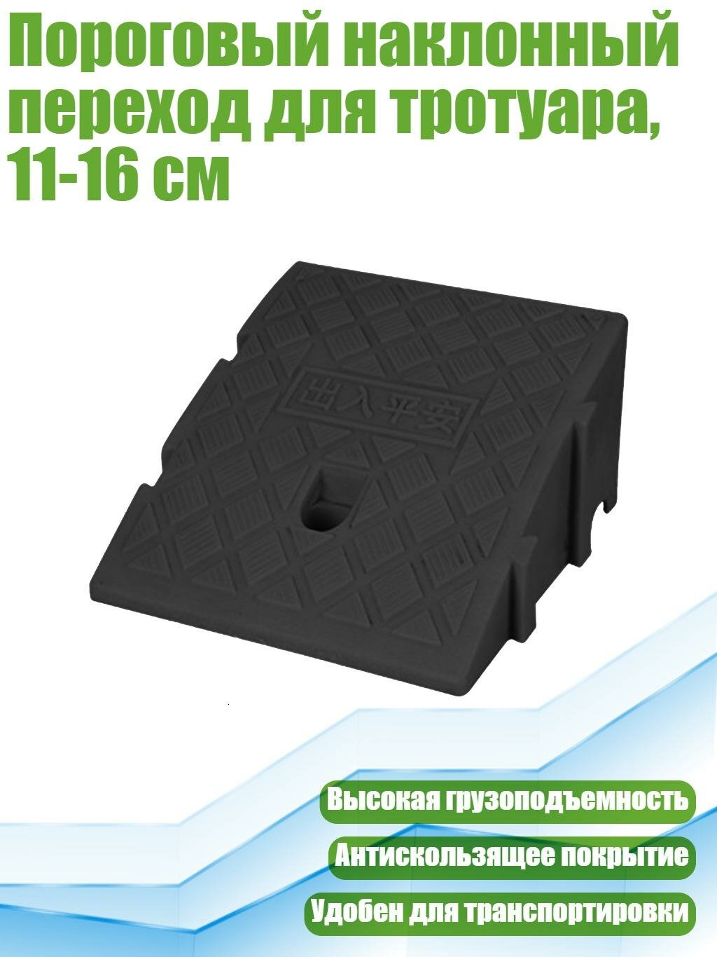 Пороговый наклонный переход для тротуара, 11-16 см, Черный