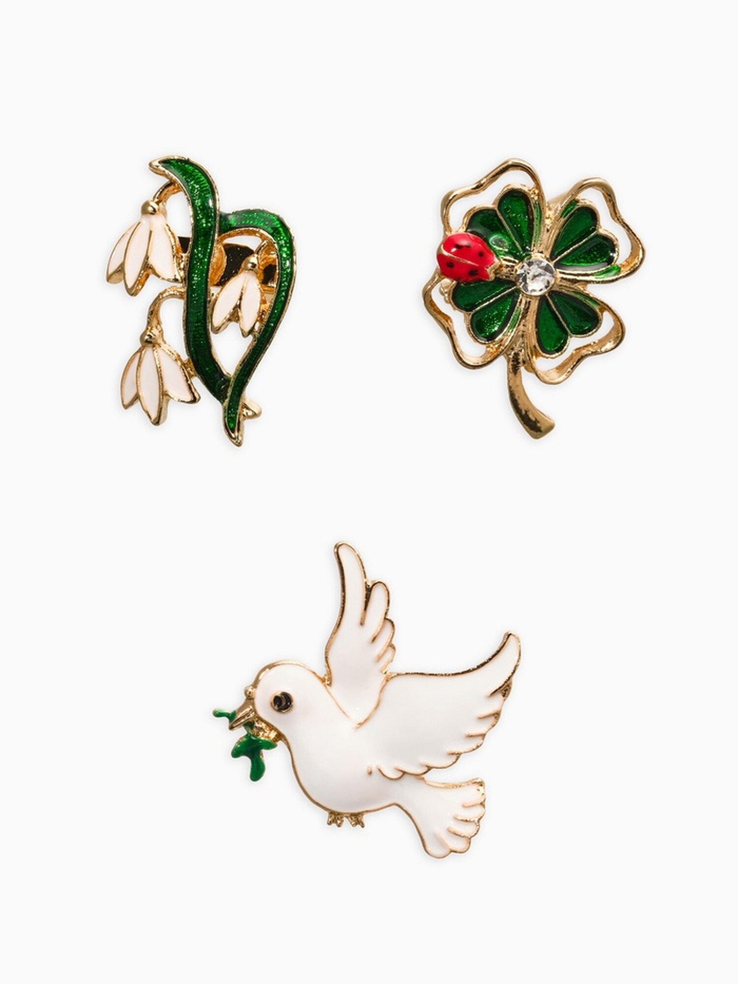 Комплект брошей, стразы, эмаль