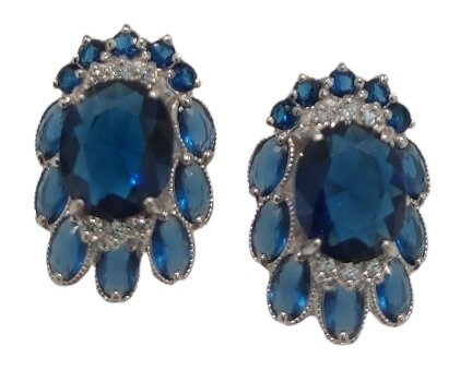 Серьги, серебро, 925 проба, фианит, сапфир синтетический