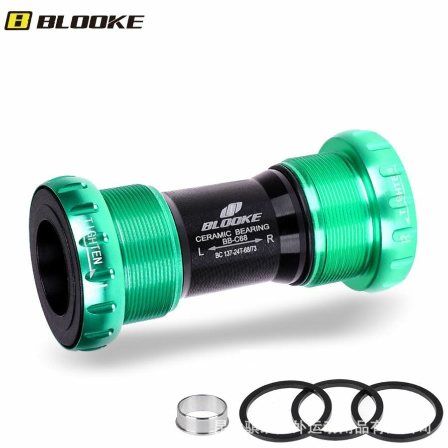 Каретка hollowtech 2 BLOOKE BB52 с керамическими промподшипниками Зеленая