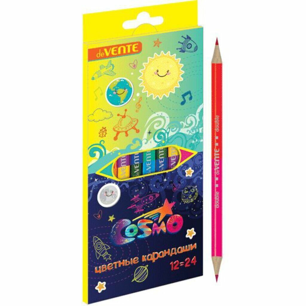 Карандаши цветные deVENTE двусторонние 12 шт, 24 цвета, Twins 2М