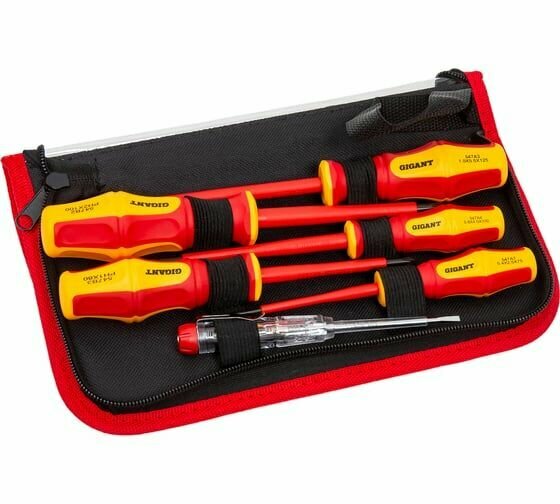 Набор отверток диэлектрических (крестовые, шлицевые) с тестером розеток Gigant GBSD-2