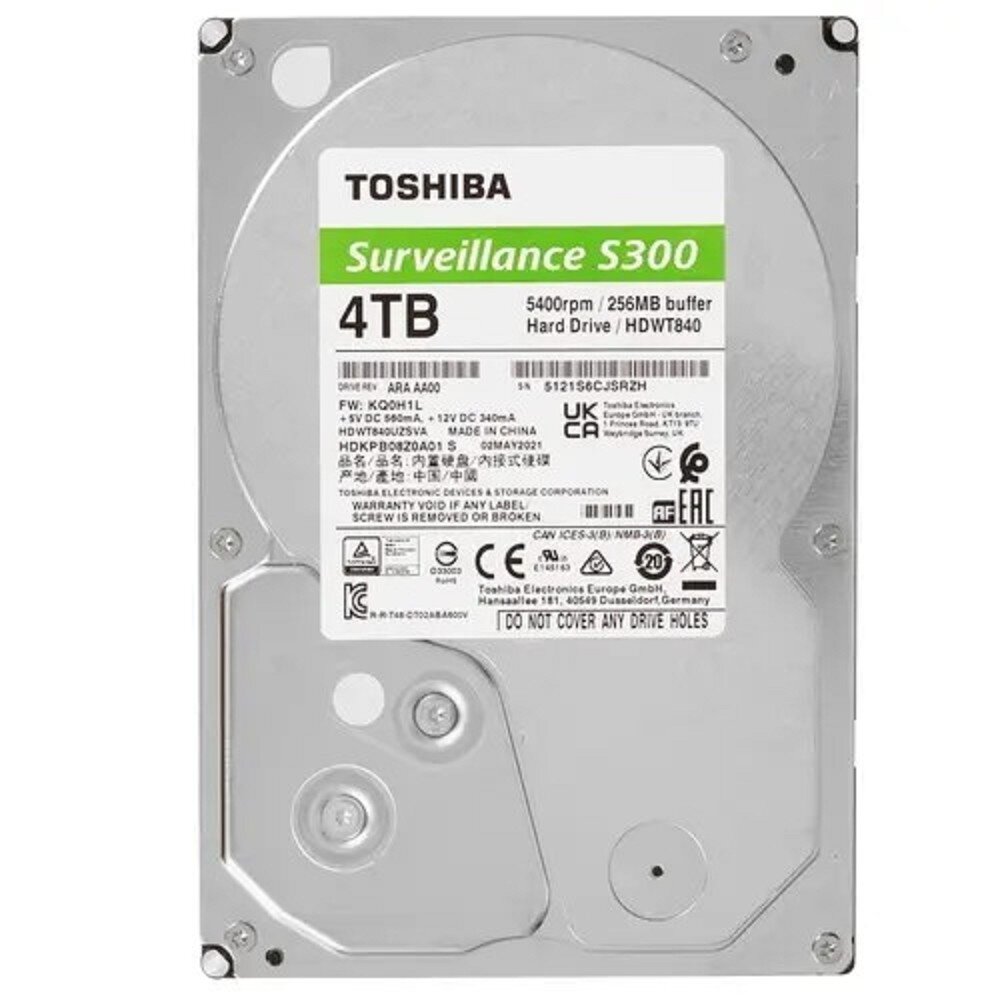 Жесткий диск 4TB Toshiba Surveillance S300 (HDWT840UZSVA) SATA 6.0Gb/s, 5400 rpm, 256Mb buffer, 3.5" для видеонаблюдения