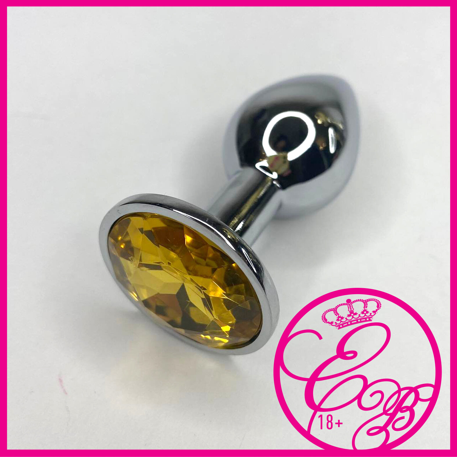 Анальная пробка коническая с кристаллом, D: 2.8 см, L: 7 см, желтый