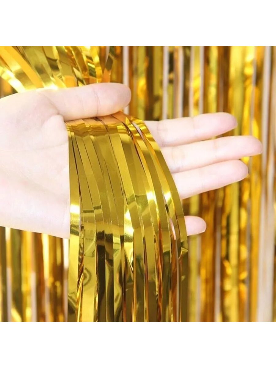 Занавес Дождик Золото, Металлик, 100*300 см, 1 шт.