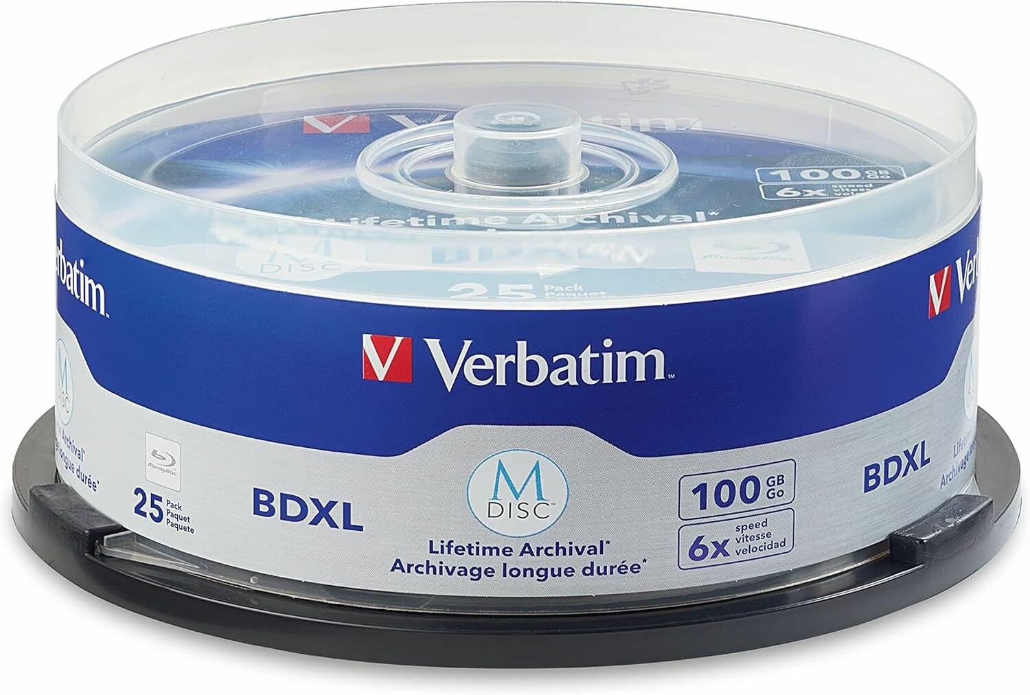 Диски чистые Verbatim Blu-ray M-DISC BDXL 100Gb 6X, Cake Box, 25 штук, branded
