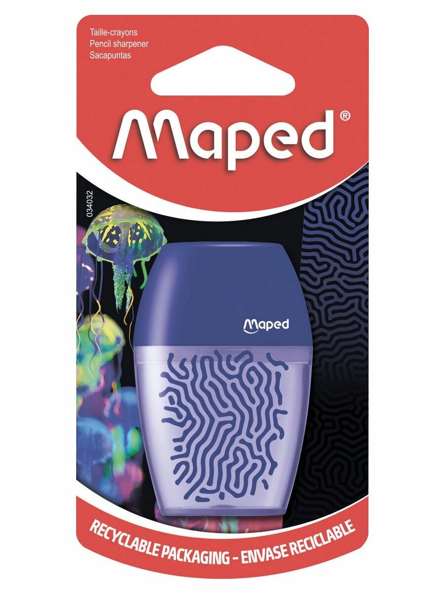 Точилка Maped DEEPSEA PARADISE, с контейнером, для карандашей 8мм, в блистере