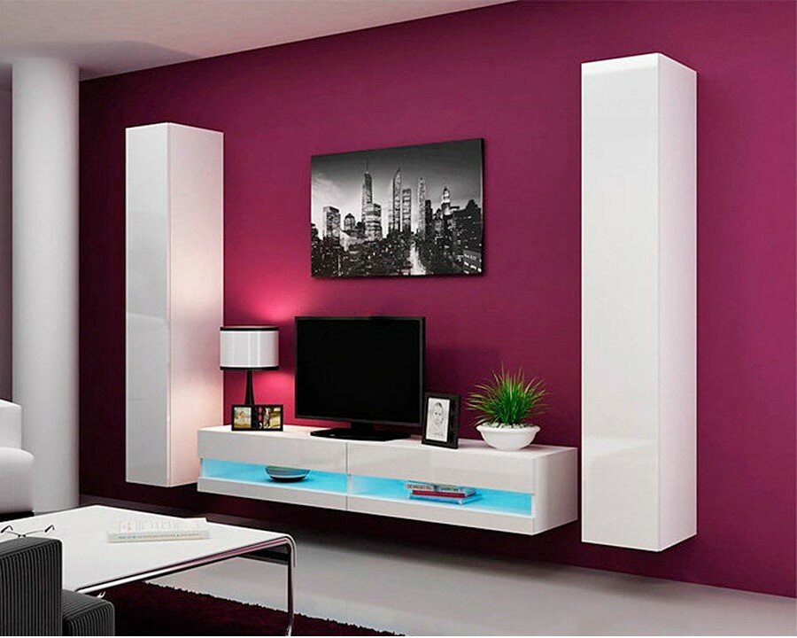 Гостиная Виго нью 4 МДФ Белый DM635-6 / Белый Фасадный 0101 NEW 260x42x180 см, белый, белый фасадный GOODFORM