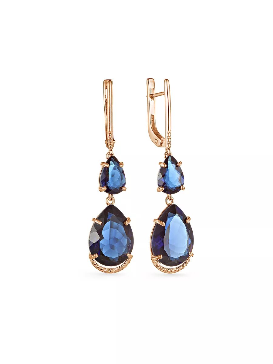 Серьги, красное золото, 585 проба, бриллиант, сапфир, сапфир синтетический