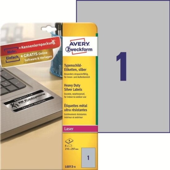 Этикетки самоклеящиеся Attache серебристые. L6013-8. 210 x 297 мм. L. 8 л./8 шт