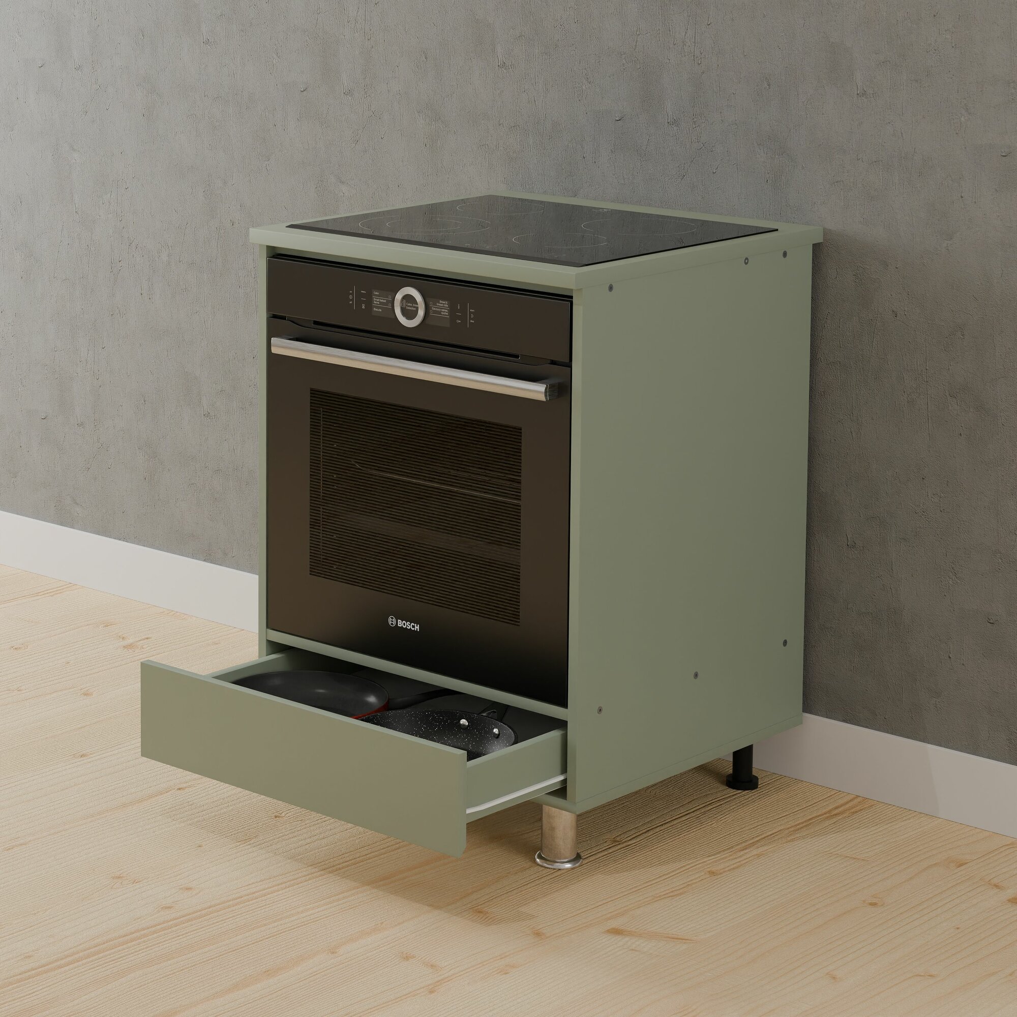 Кухонный модуль напольный, 60х60х85, Малага, под духовой шкаф, со столешницей, зеленый / дуб, Dipriz