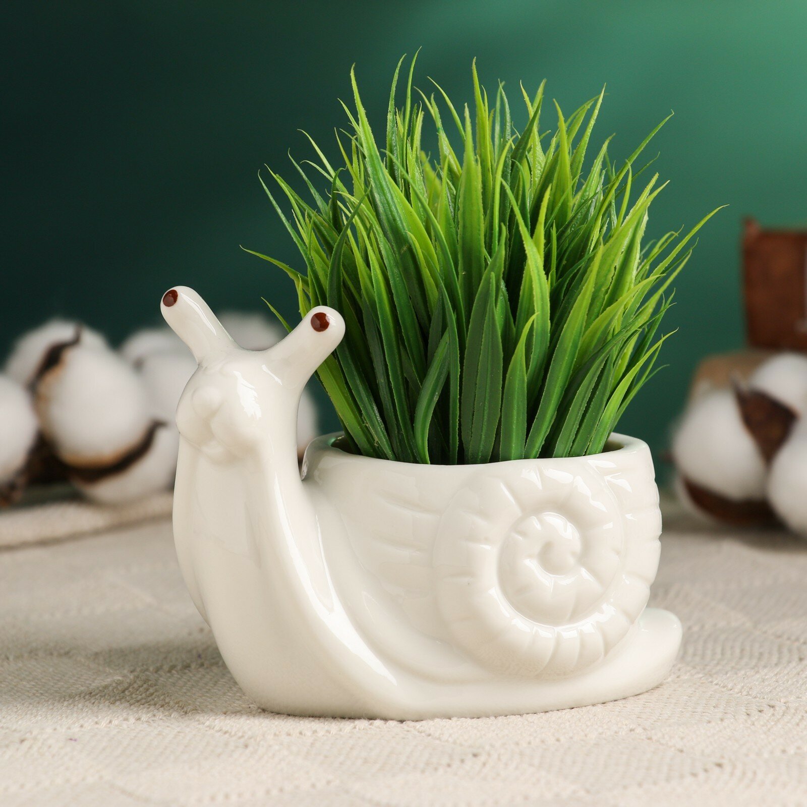 Горшок TAKE IT EASY "Улитка", керамика, белый, размер 13х9х9см