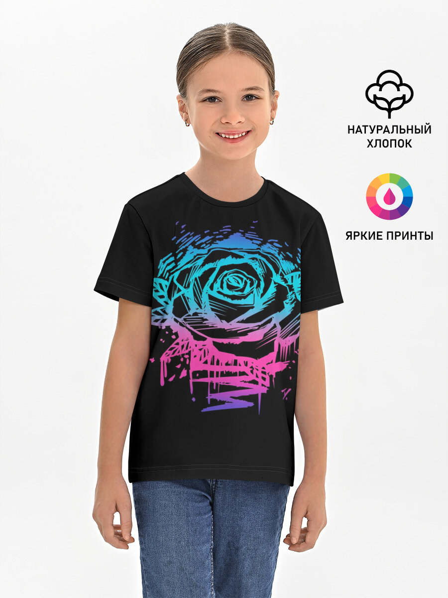 Футболка хлопковая детская Неоновая Роза | Neon Rose