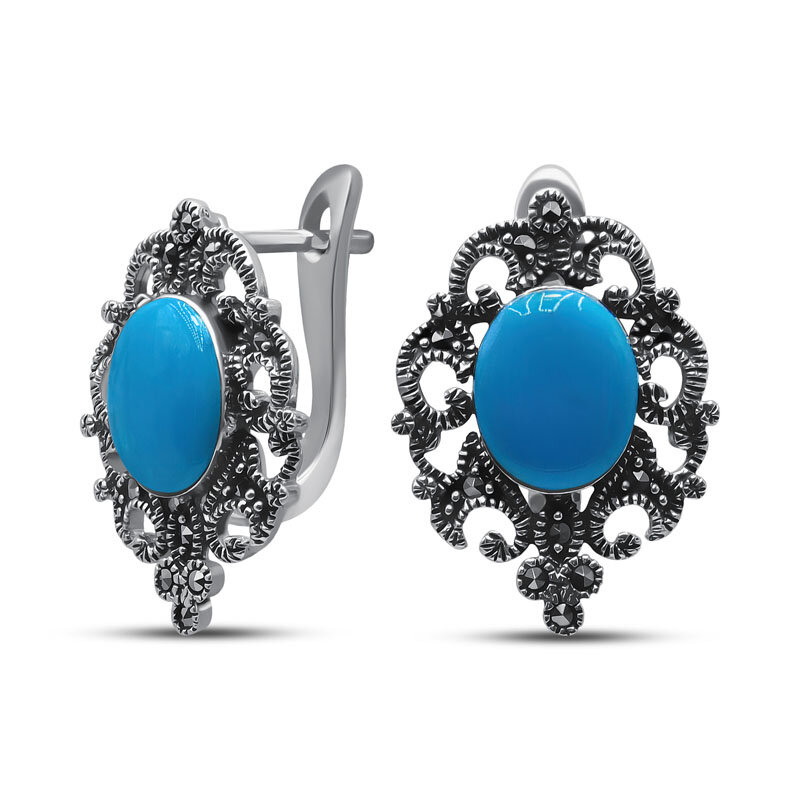 Серьги, серебро, 925 проба, марказит, бирюза