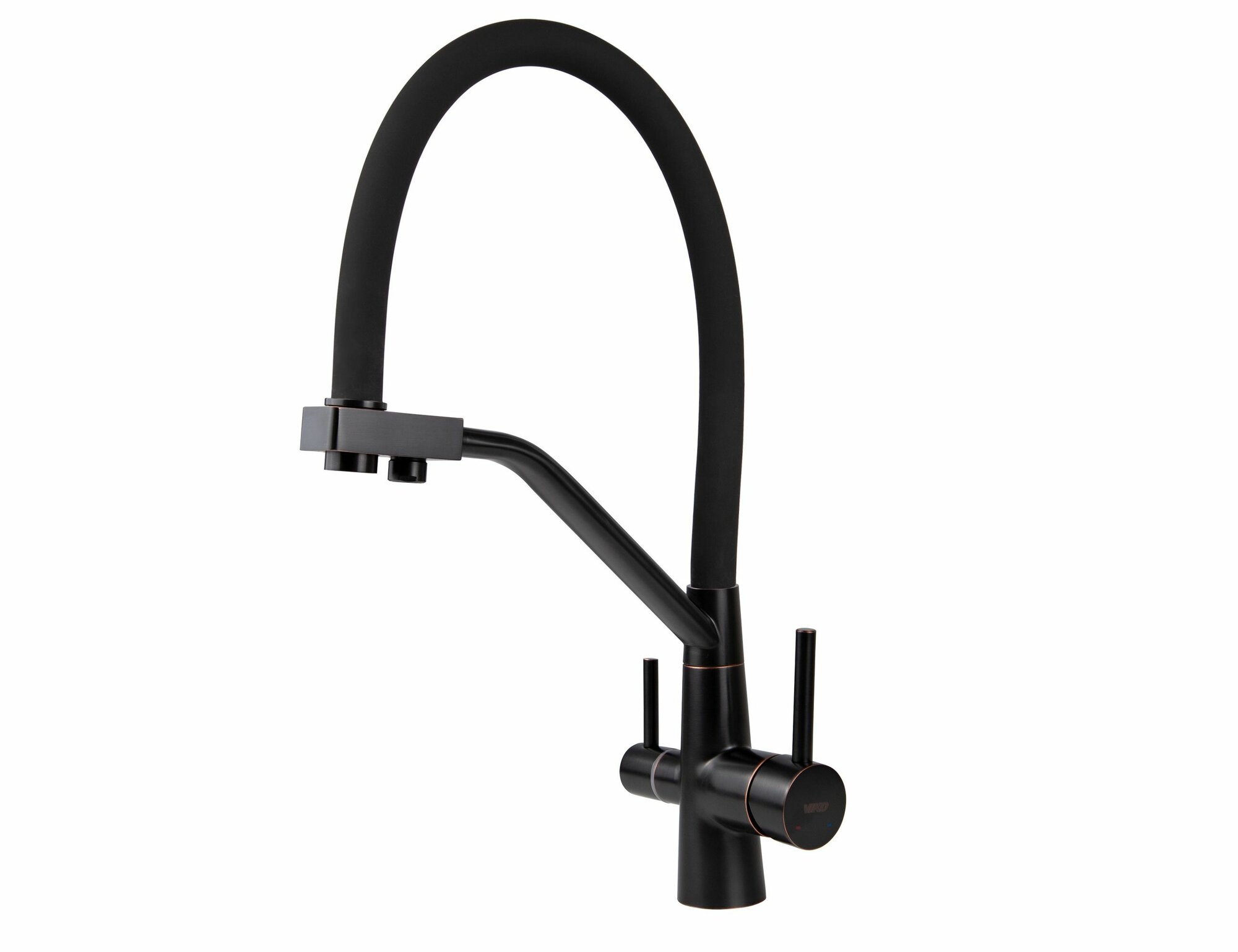 Смеситель для кухни, мойки с высоким съёмным изливом. Кухонный кран для раковины с подключением к фильтру для питьевой воды поворотный. Сантехника VIKO V-5862 бронза черная/черный