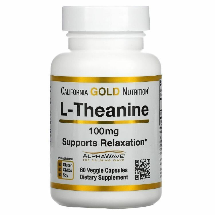 Л-Теанин Калифорния Голд, L-Theanine California Gold Nutrition, 100 мг, 60 капсул