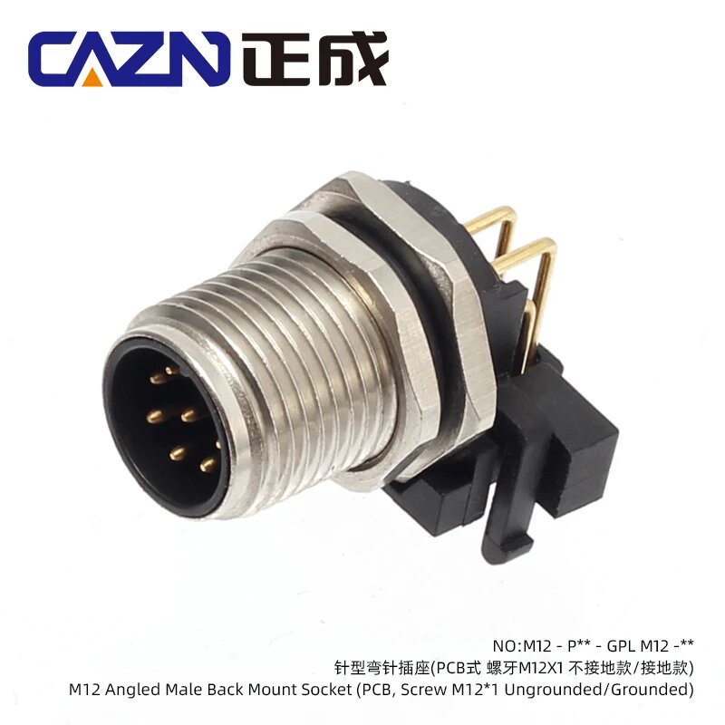CAZN M12 Angled PCB Socket 4 Pin 5Pin A-CODE, Male