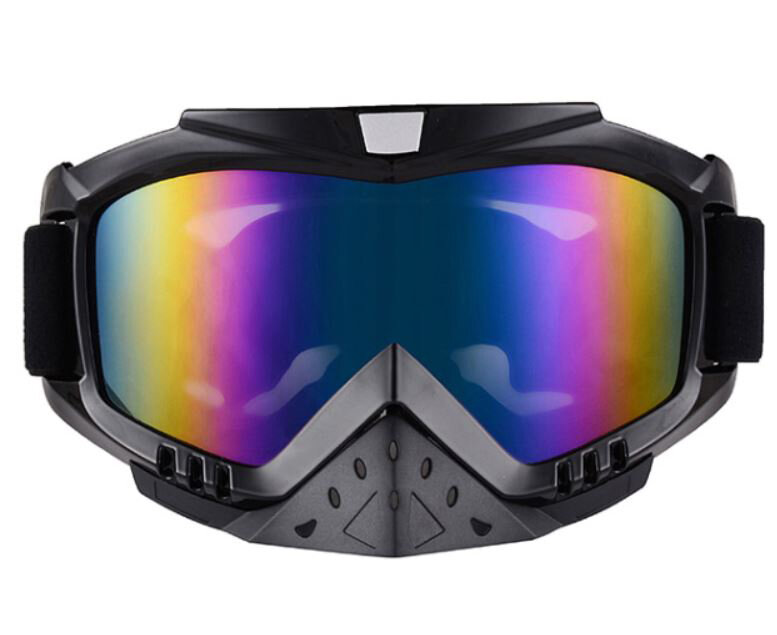 Кроссовые очки маска JP с защитой носа для эндуро, мотокросса, ATV - черные, цветная линза